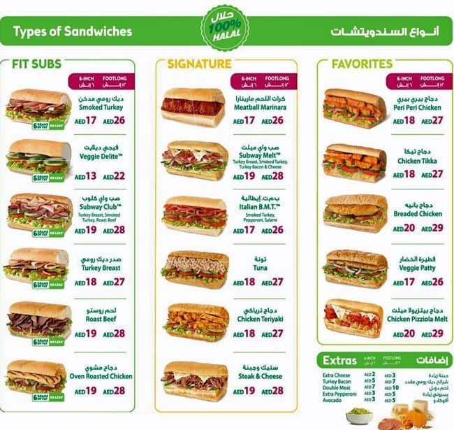 Subway Menu, Menu for Subway, Motor City, Dubai - Zomato