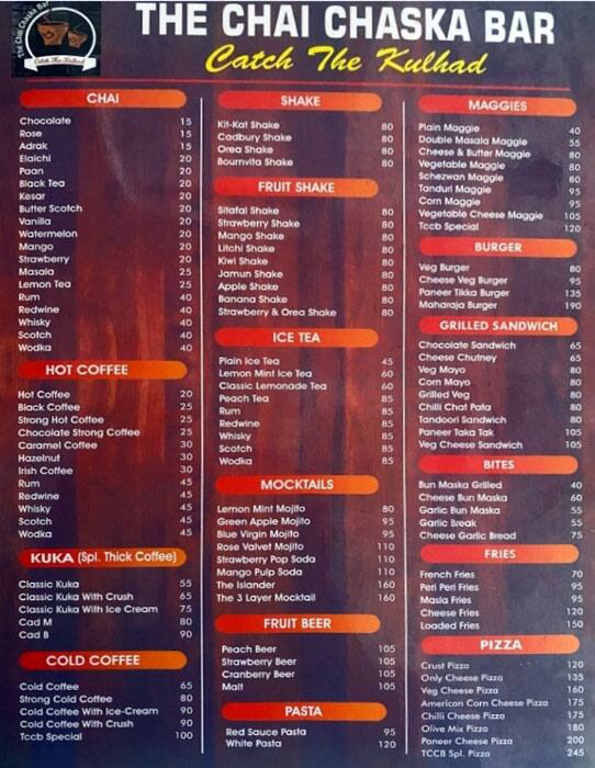 Menu of The Chai Chaska Bar And Chinese Hub, Sinhgad Road, Pune