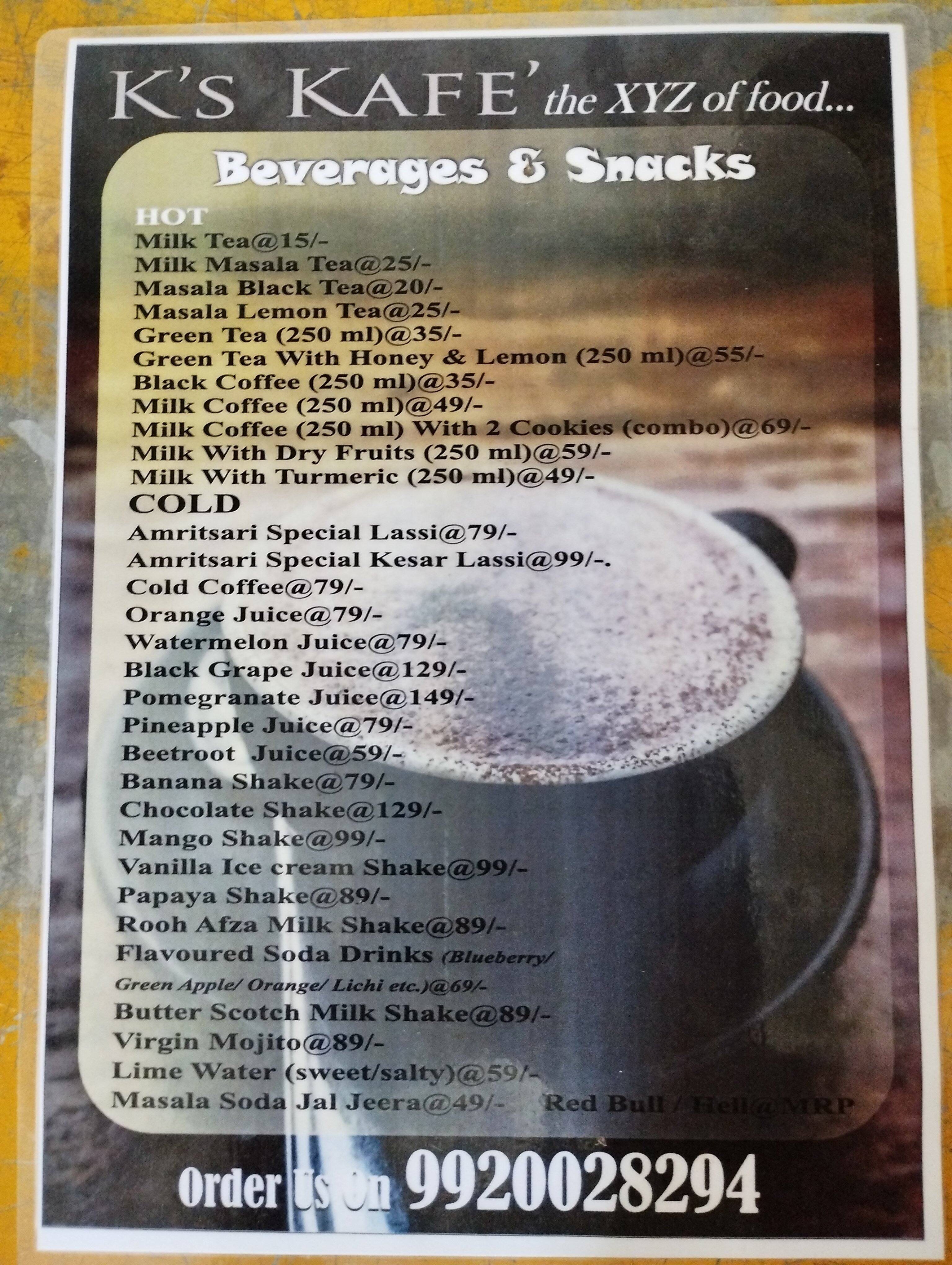 Menu of KS Kafe, Kharghar, Navi Mumbai
