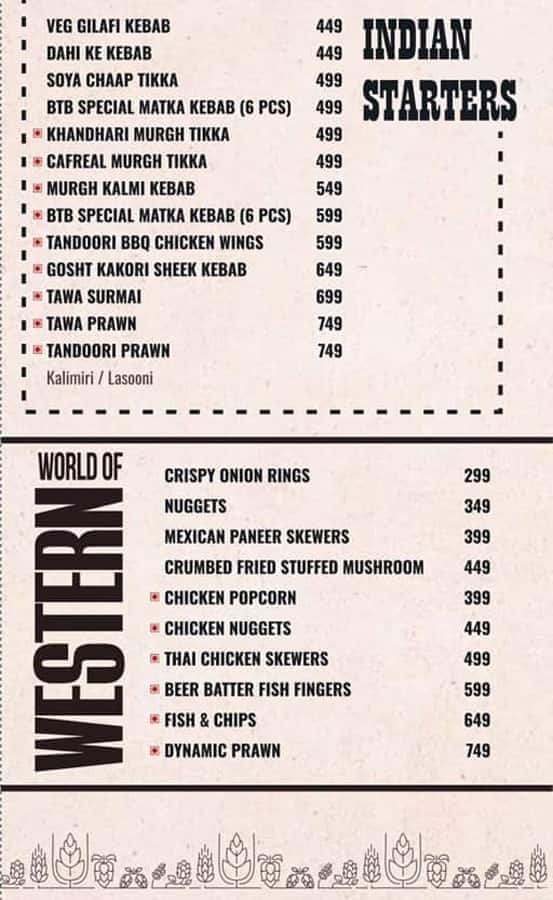 Menu of Barrel Tap Brewery, Pathardi Phata, Nashik