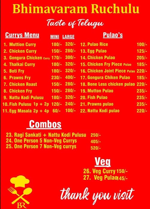 Menu of Bhimavaram Ruchulu, Shamshabad, Hyderabad