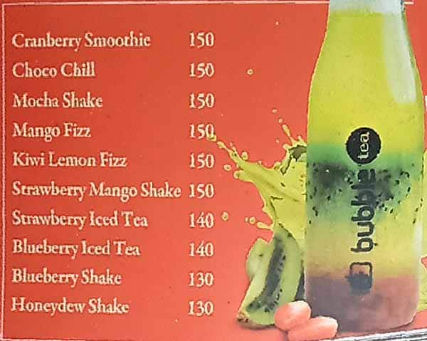 Menu at Tea Junction, Kolkata, P- 225