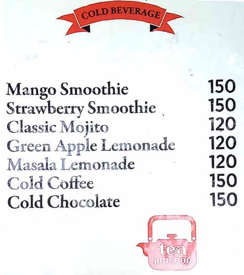 Menu at Tea Junction, Kolkata, P- 225