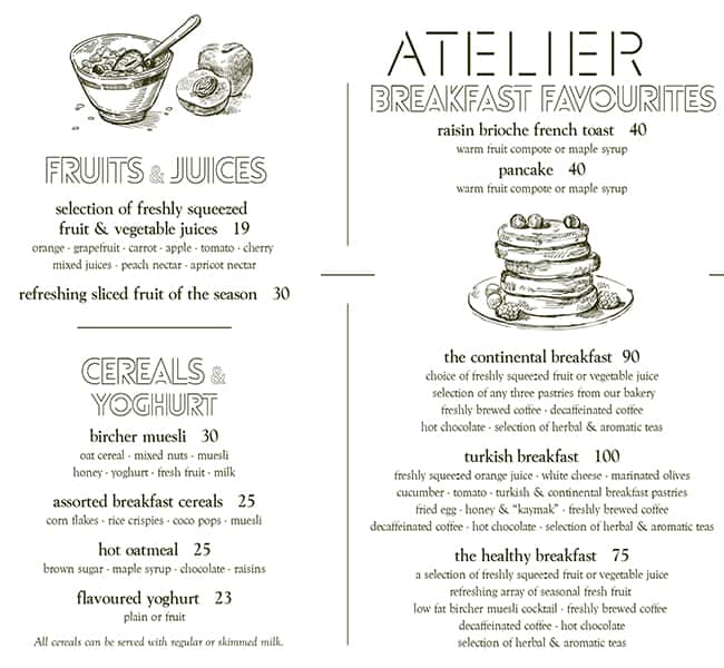 Menu au Atelier Real Food - The Ritz-Carlton, Istanbul, Istanbul