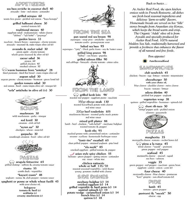 Menu at Atelier Real Food - The Ritz-Carlton, Istanbul, Istanbul