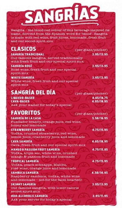 Menu at La Tasca restaurant, London, 30