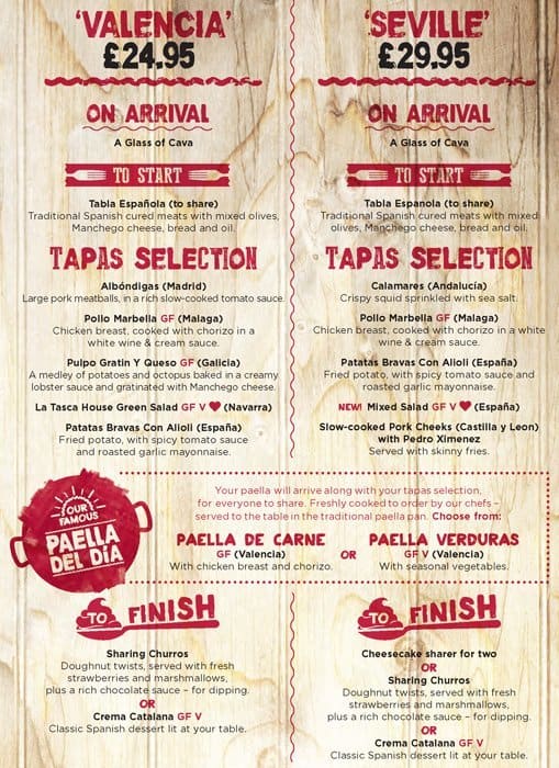 Menu at La Tasca restaurant, London, 30