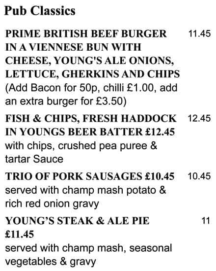 Menu at The Mitre pub & bar, London, 24 Craven Terrace