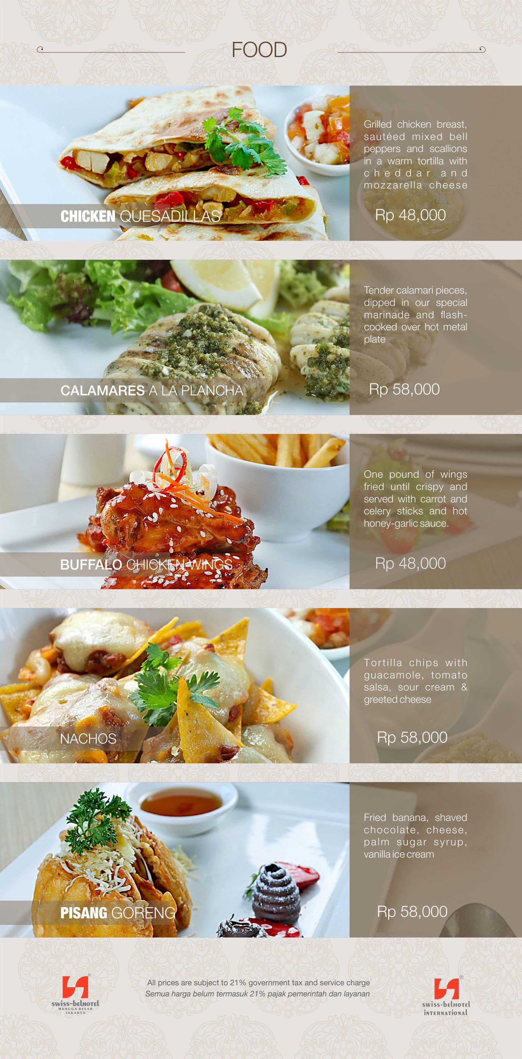 Menu at Silver Lounge cafe, Jakarta