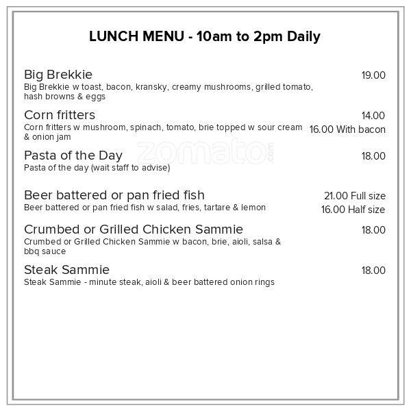 Menu at Ugly Duck, New Plymouth