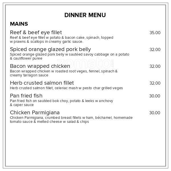 Menu at Ugly Duck, New Plymouth