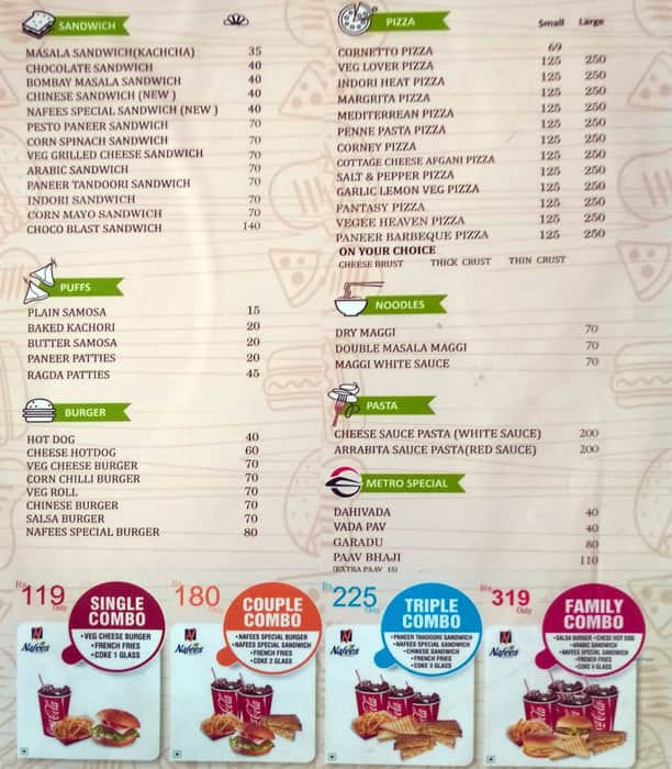 Menu of Nafees Bakers, New Palasia, Indore