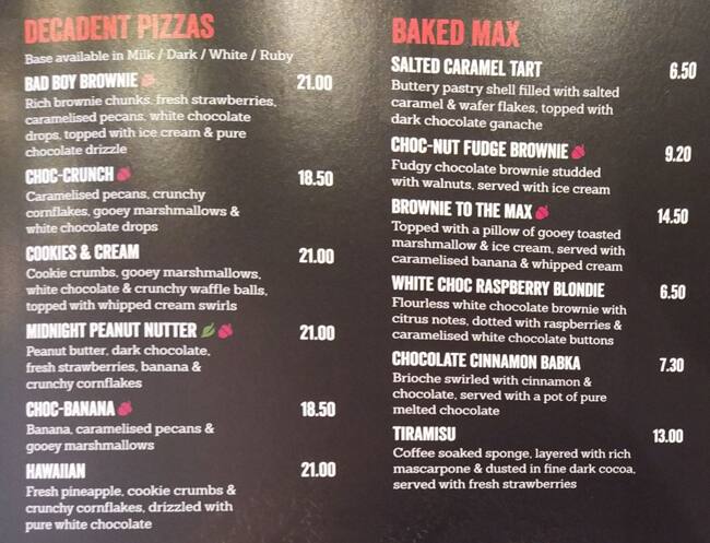 Menu at Max Brenner Chocolate Bar, Alexandria