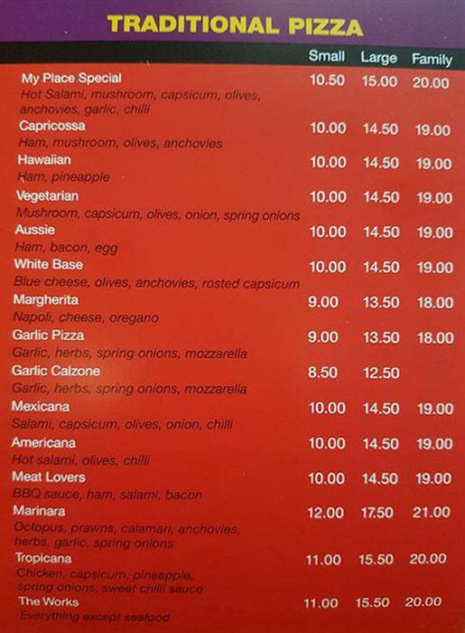 Menu at My Place Pizza pizzeria, Bentleigh East