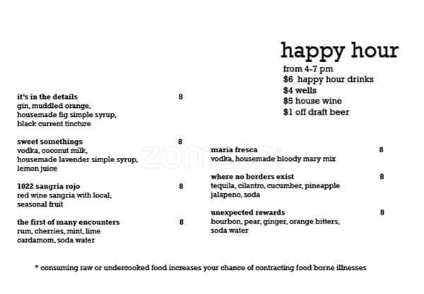 Menu at 1022 South J pub & bar, Tacoma