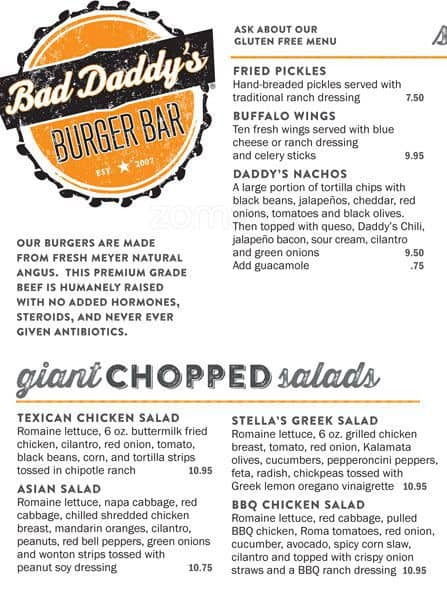 Menu at Bad Daddy's Burger Bar, Centennial, E Briarwood Ave Ste 621