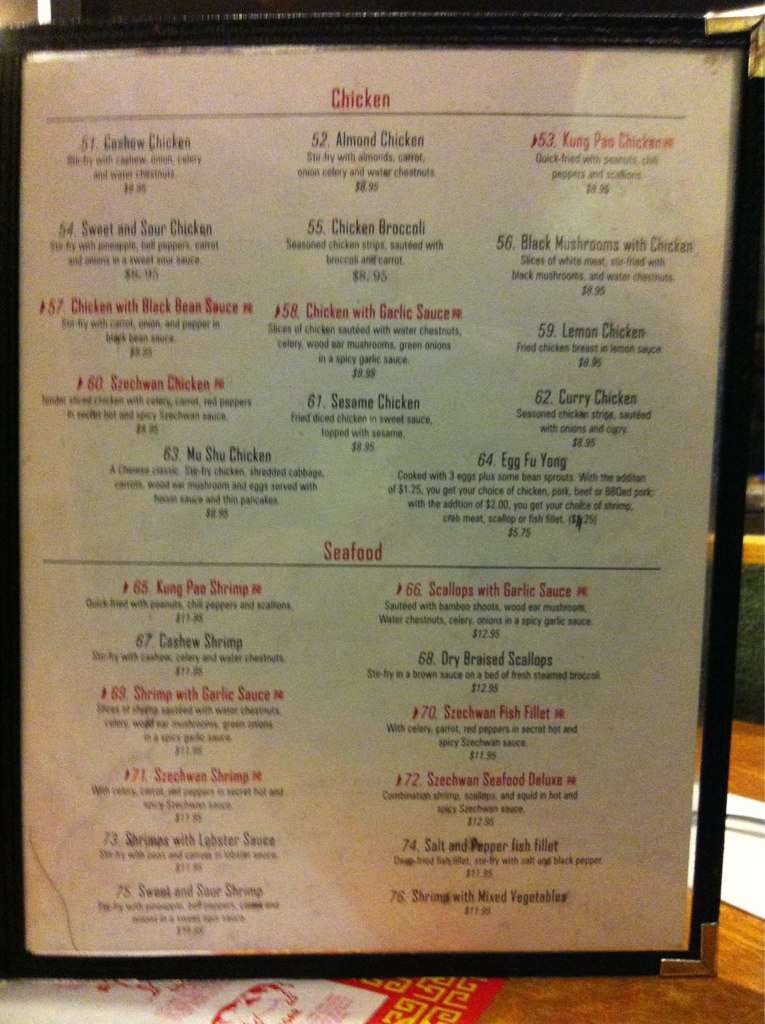 Menu at Chef Cheng's restaurant, Elko