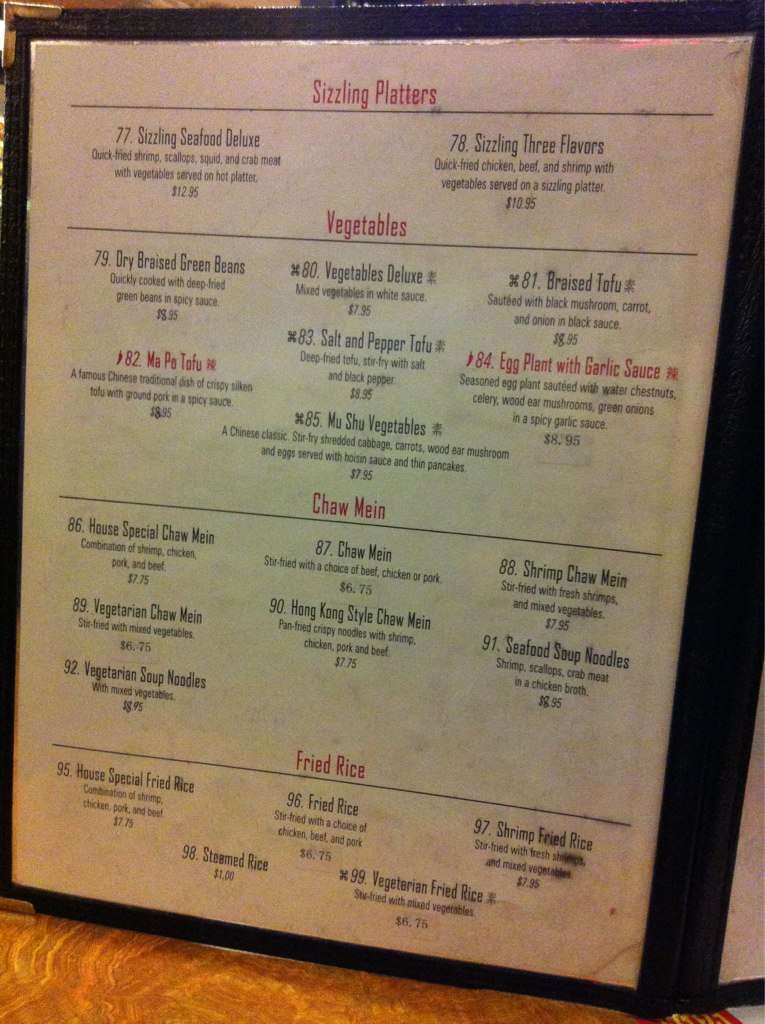 Menu at Chef Cheng's restaurant, Elko
