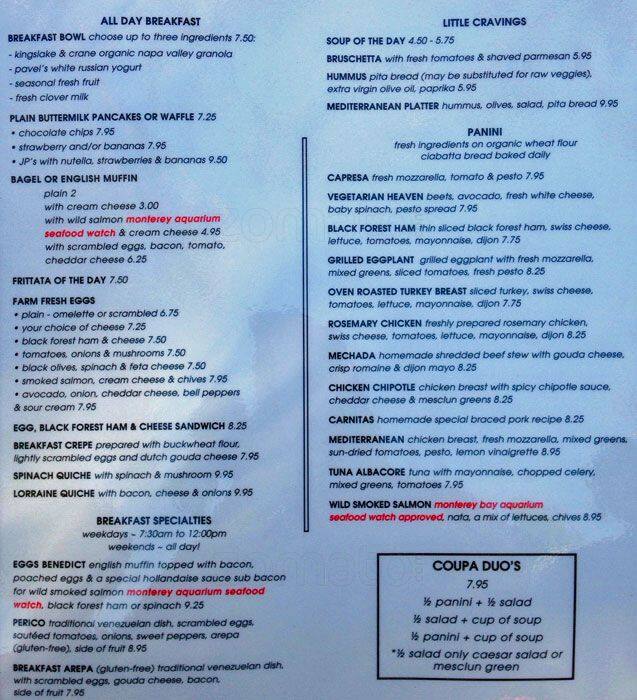 Menu at Coupa Cafe - Green Library, Stanford, 571 Escondido Mall