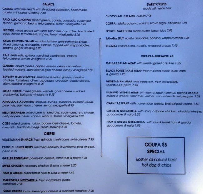 Menu at Coupa Cafe - Green Library, Stanford, 571 Escondido Mall