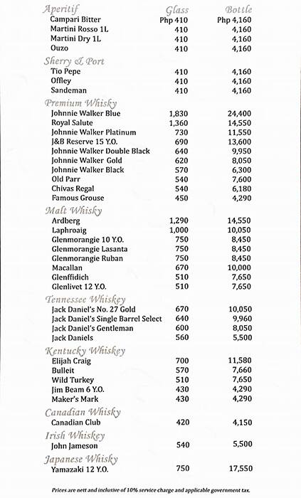 Menu at Restaurant Le Bellevue, Manila, Manila Diamond Hotel