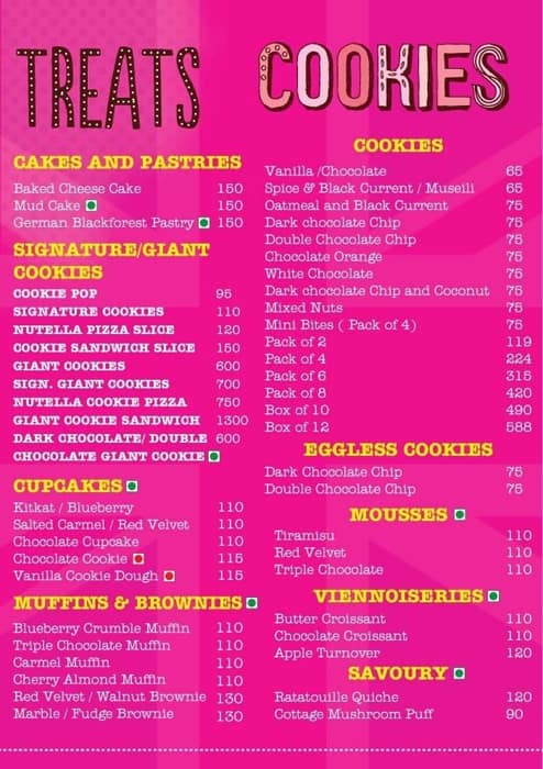 Menu of Millies Cookies, Fort, Mumbai