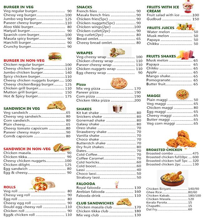 Menu of Burger Fans, BTM, Bangalore