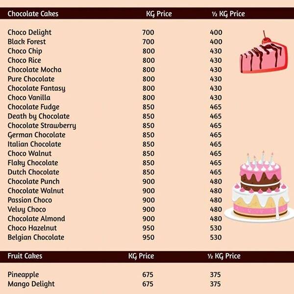 Menu at Cake Junction, Lucknow