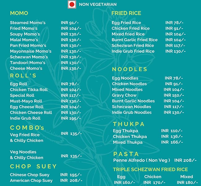 Menu at Indie Grub, Guwahati