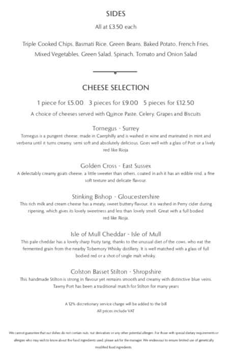 Menu at Pembrokes at Richmond Hill Hotel restaurant, Richmond