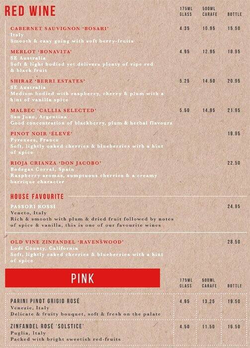 Menu at Red Peppers pizzeria, Birmingham, The Mailbox