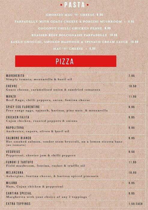Menu at Red Peppers pizzeria, Birmingham, The Mailbox