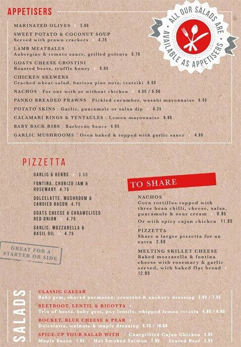 Menu at Red Peppers pizzeria, Birmingham, The Mailbox