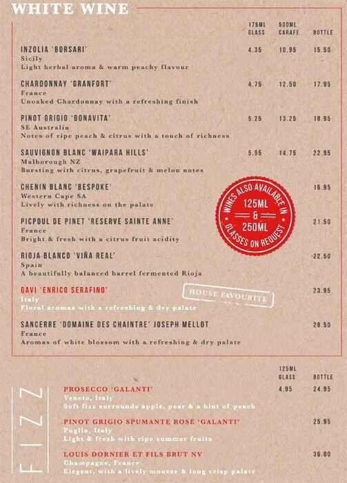 Menu at Red Peppers pizzeria, Birmingham, The Mailbox