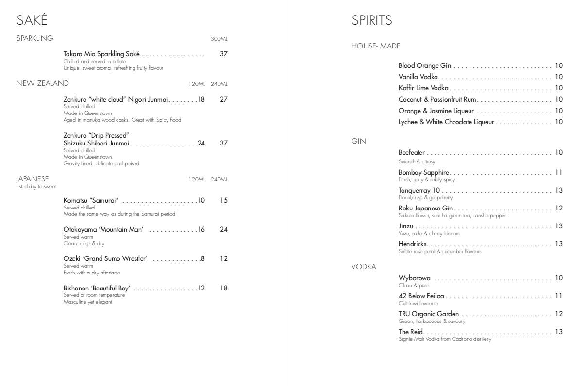 Menu at Chow Tory restaurant, Wellington, 45 Tory St