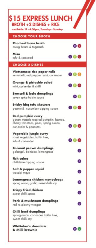 Menu at Chow Tory restaurant, Wellington, 45 Tory St