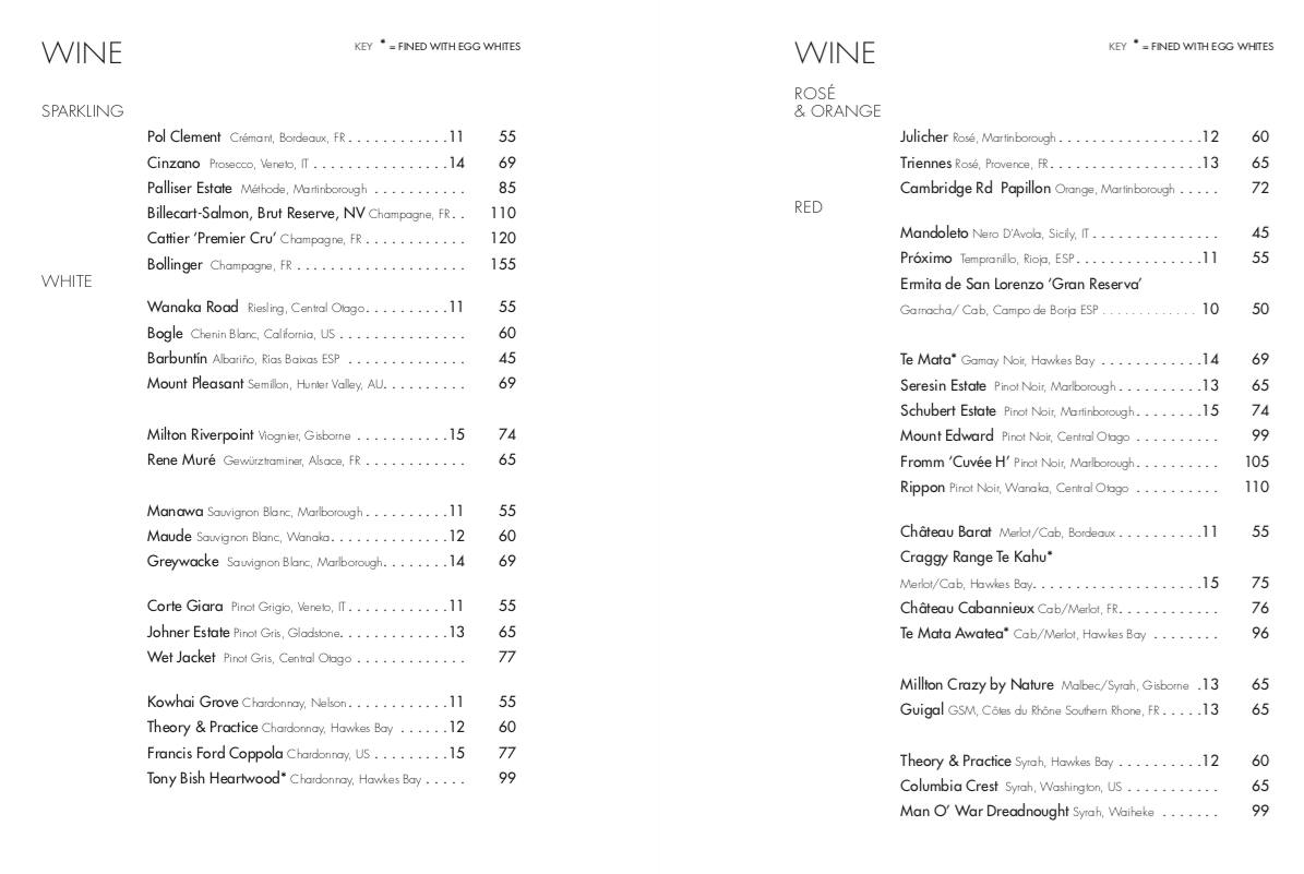 Menu at Chow Tory restaurant, Wellington, 45 Tory St