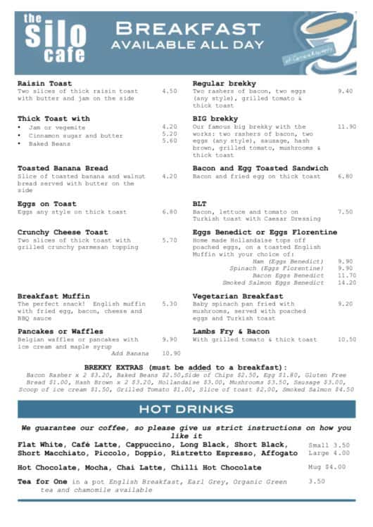 The Silo Cafe Menu, Menu for The Silo Cafe, Carrara, Gold Coast ...