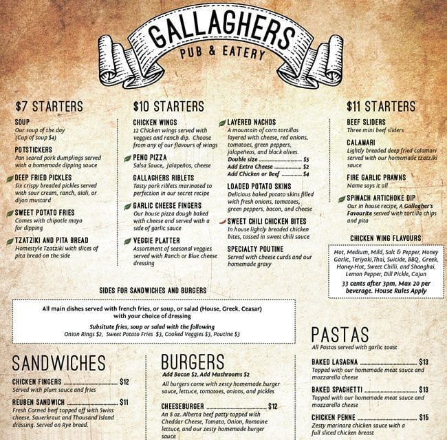 Gallagher's Pub & Eatery Menu - Urbanspoon/Zomato