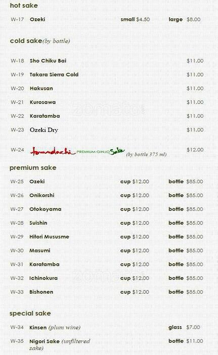 Menu at Tomodachi | Sushi Bistro Restaurant, Hayward