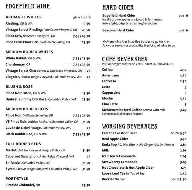 Menu at McMenamins Oregon City pub & bar, Oregon City, 102 9th St