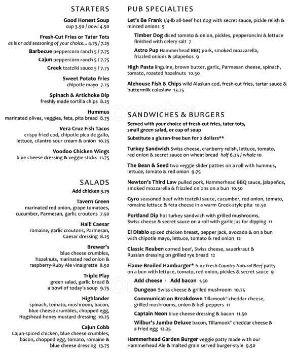 Menu at McMenamins Oregon City pub & bar, Oregon City, 102 9th St