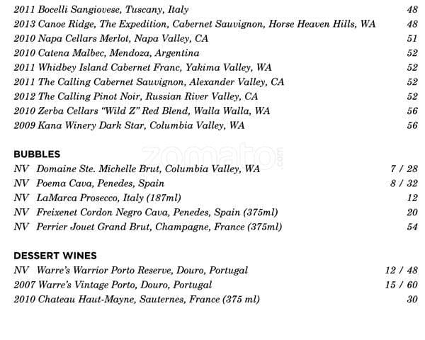 Menu at The Bistro cafe, Bellevue