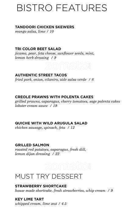 Menu at The Bistro cafe, Bellevue