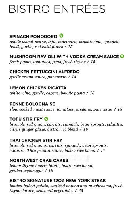 Menu at The Bistro cafe, Bellevue