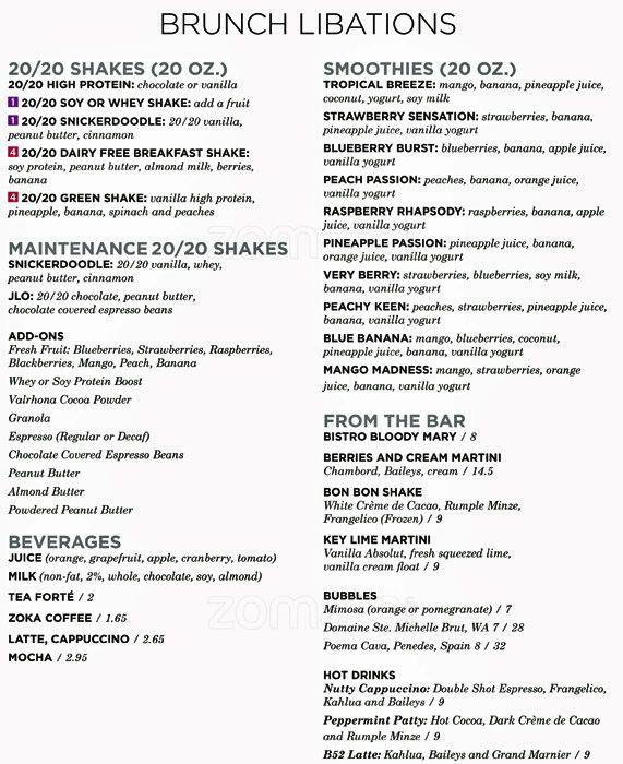 Menu at The Bistro cafe, Bellevue
