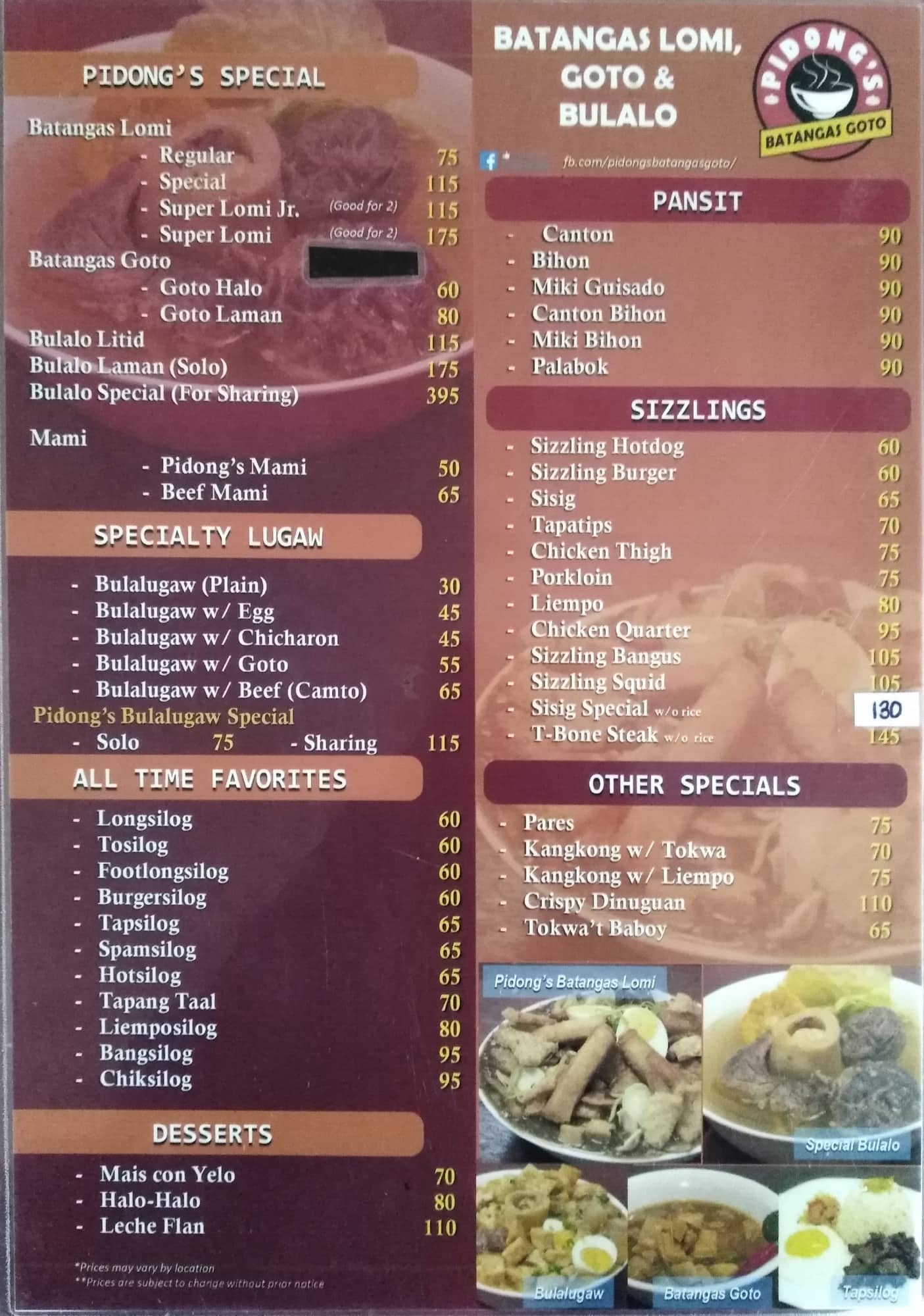 Carta del restaurante Andy's Famous Batangas Lomi & Bulalo, Ciudad ...