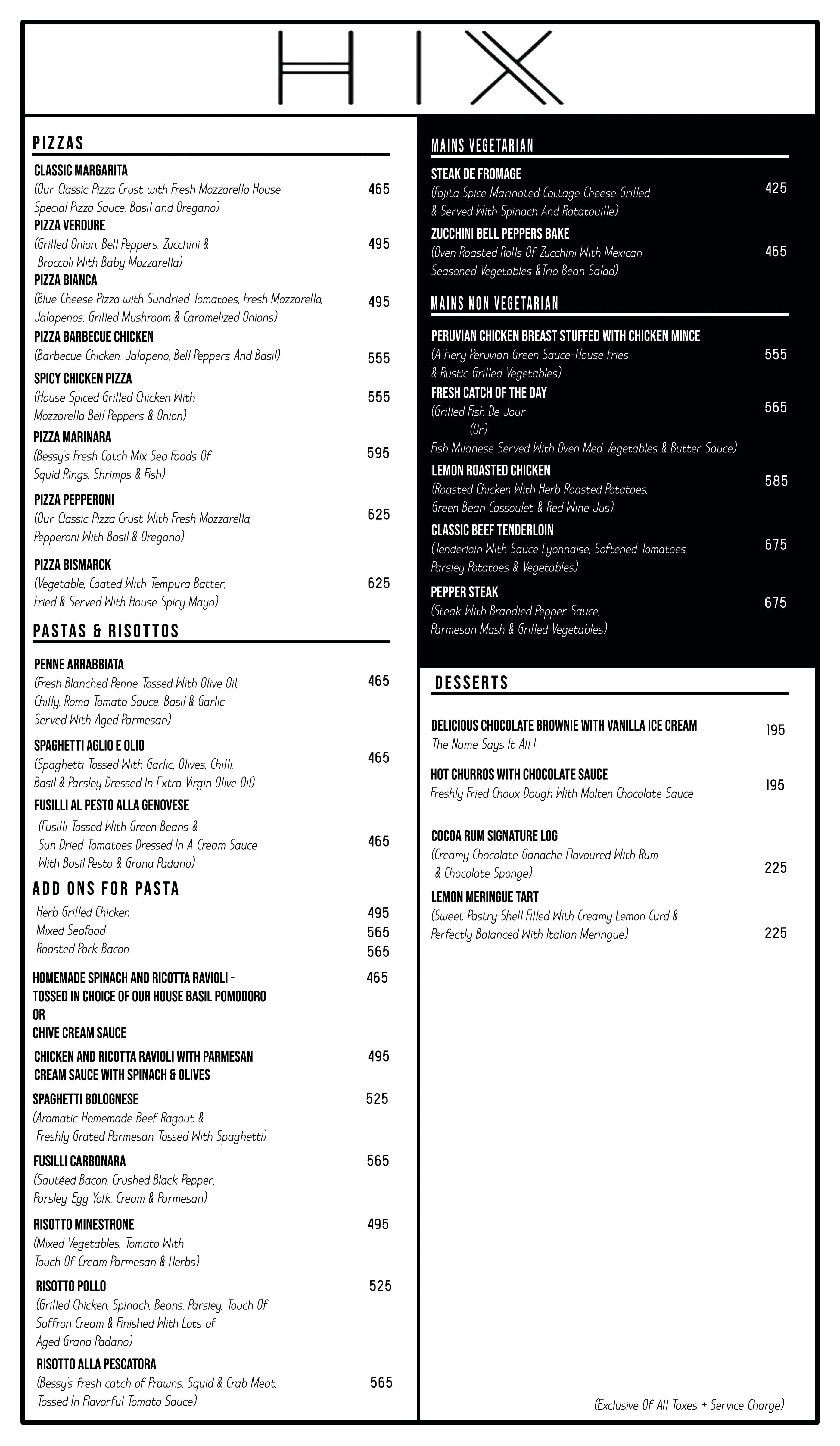 Menu at HIX Restaurant & Bar, Chennai