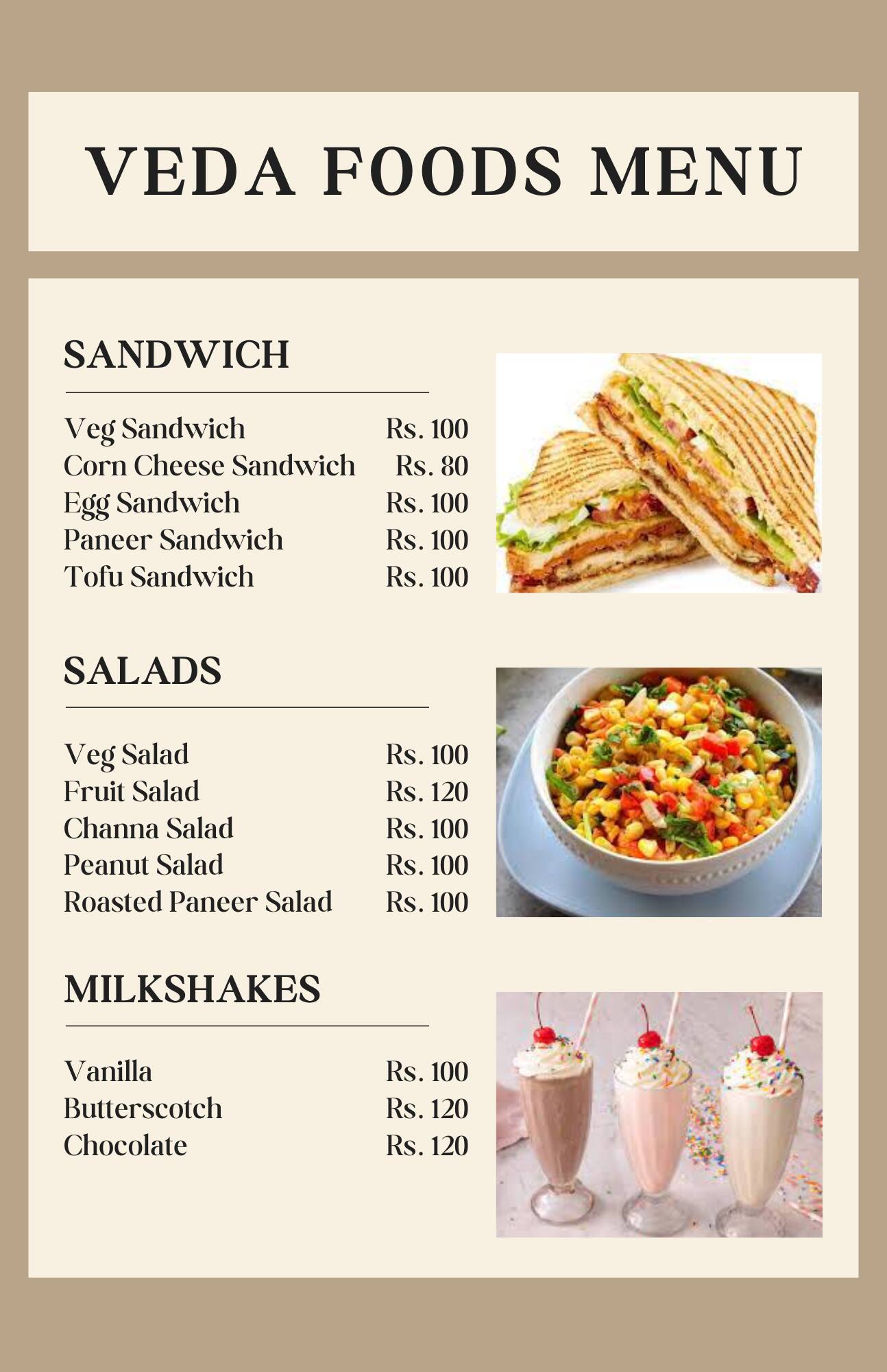 Menu of Veda Foods, Singanallur, Coimbatore