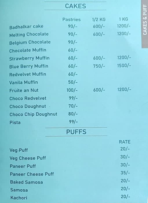 Menu at Brioche the bake house, Hyderabad